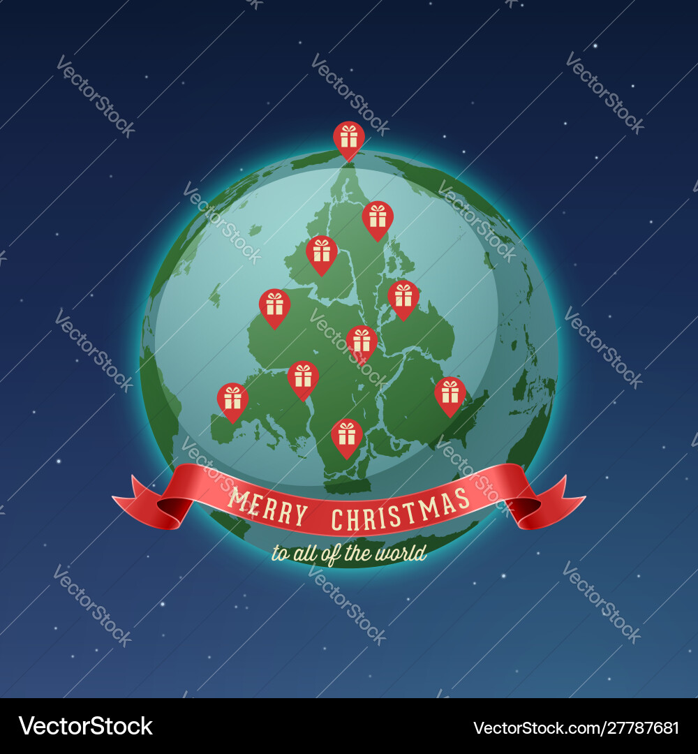 World map globe christmas tree Royalty Free Vector Image