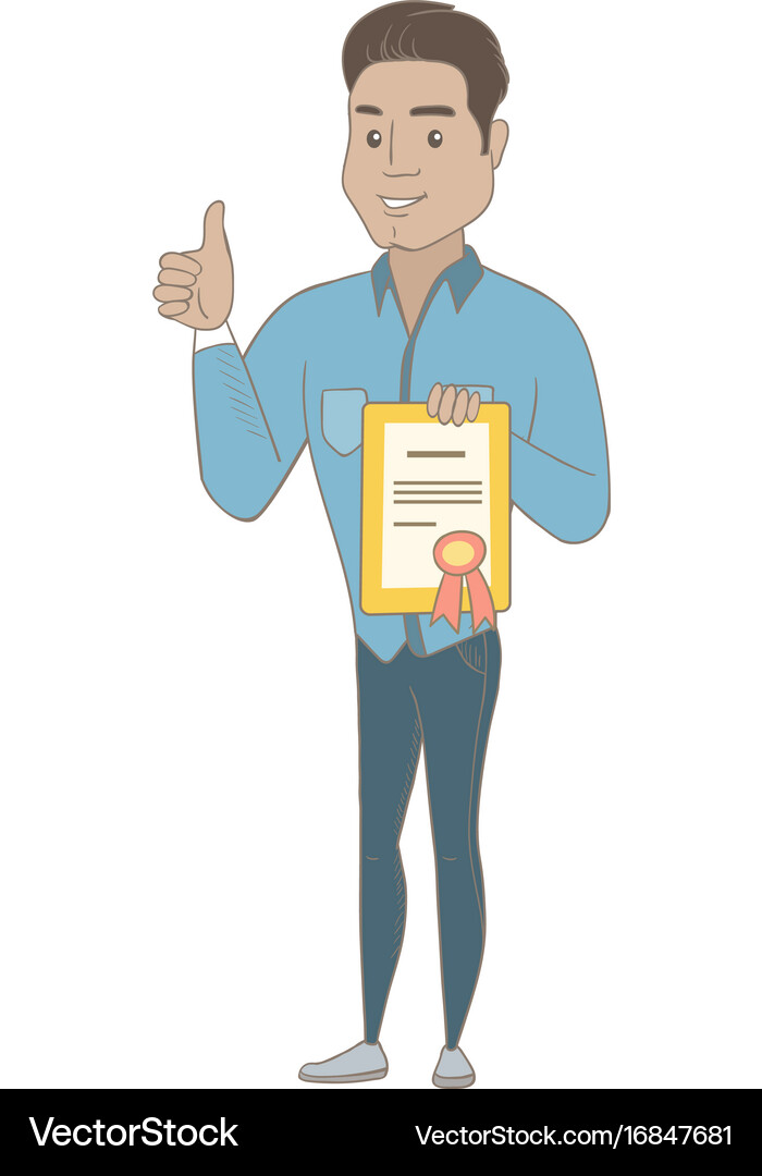 Young hispanic businessman holding a certificate Vector Image