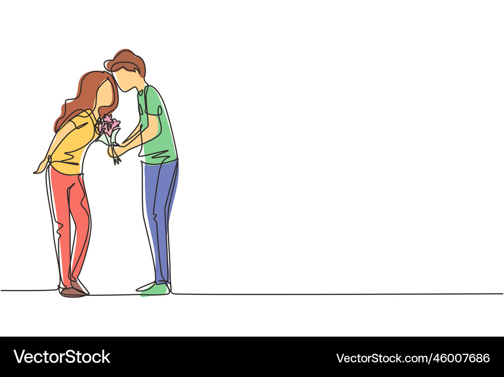 Continuous one line drawing cute boy and girl Vector Image