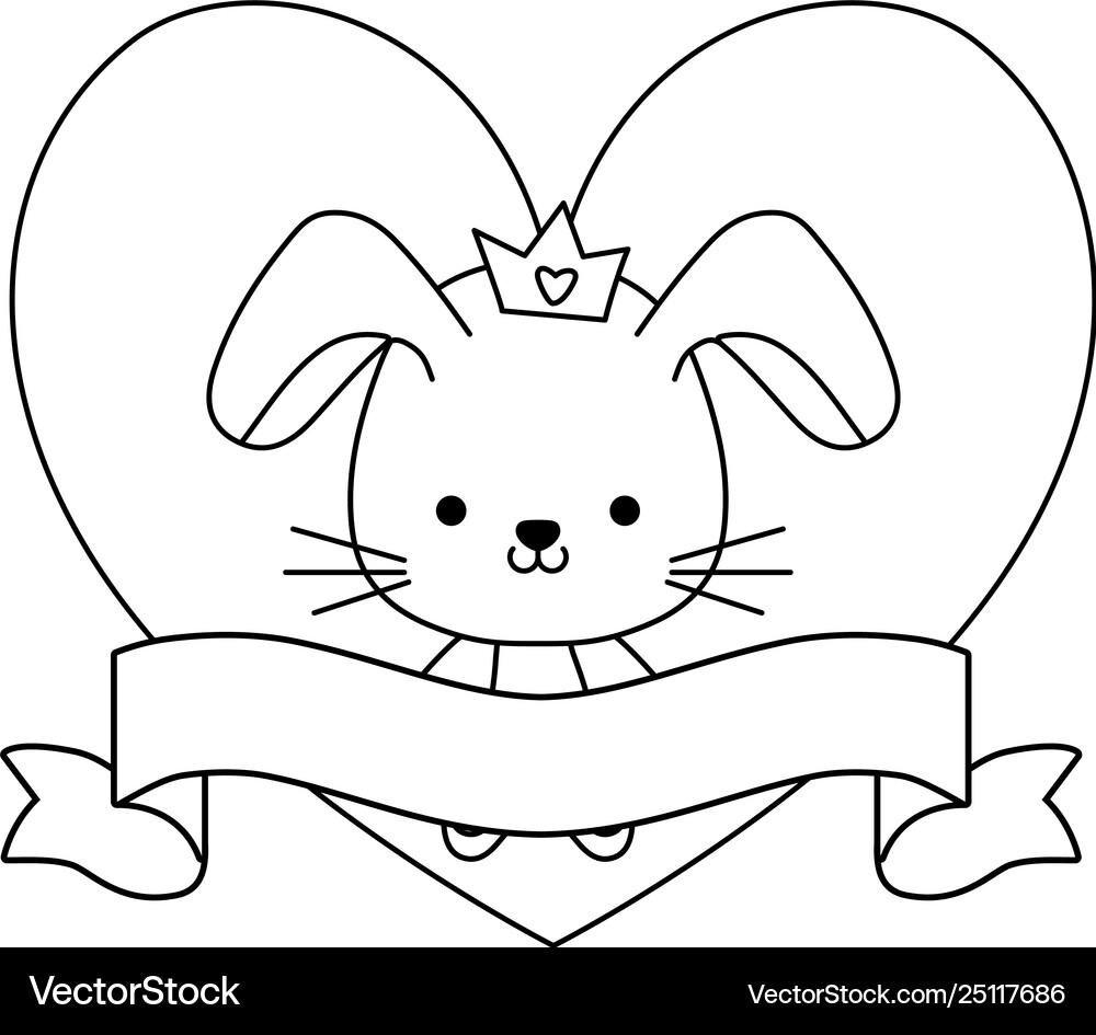 Cute rabbit animal with ribbon in frame Royalty Free Vector