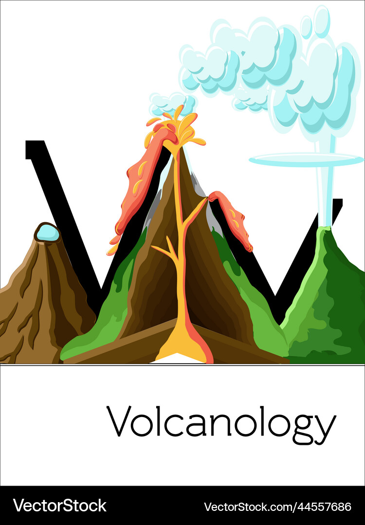 Flash card letter v is for volcanology Royalty Free Vector