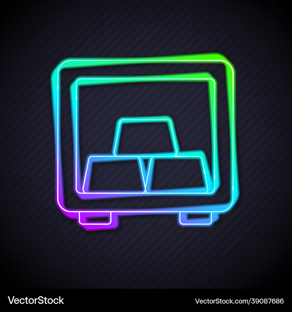 Glowing neon line safe with gold bars icon Vector Image