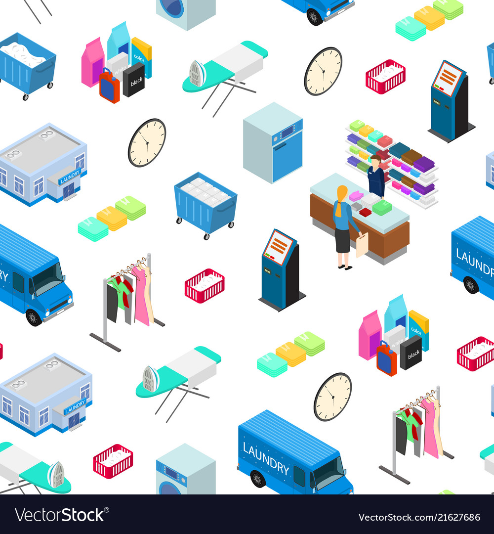 Laundry seamless pattern background 3d isometric Vector Image