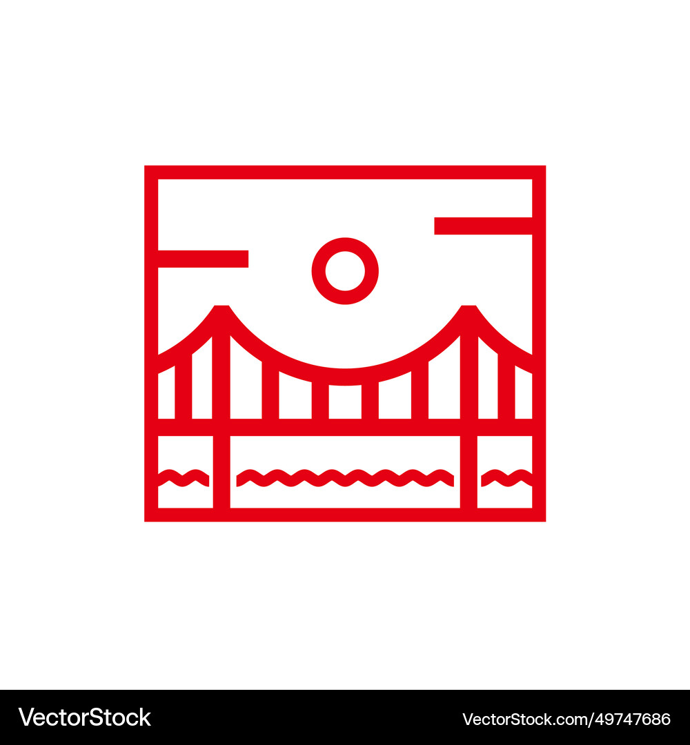 Minimalist red line art bridge logo design Vector Image