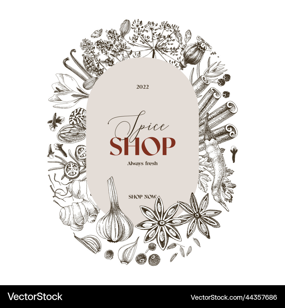 Monochrome emblem for a fresh spice shop Vector Image