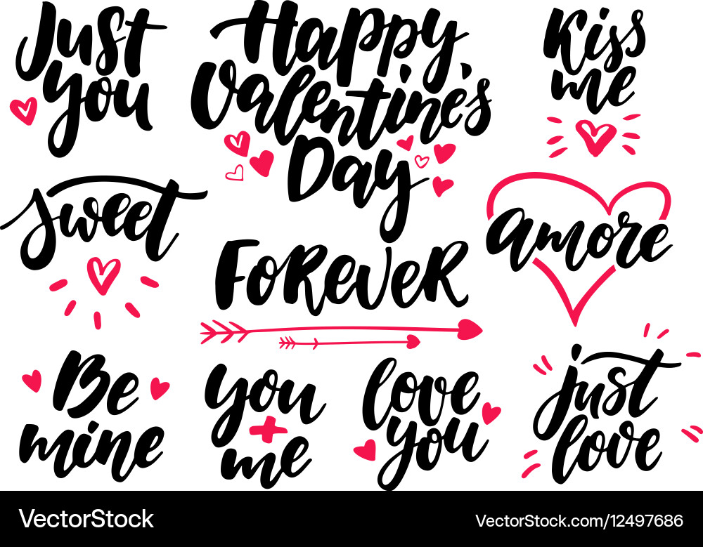Valentine s day lettering set isolated Royalty Free Vector