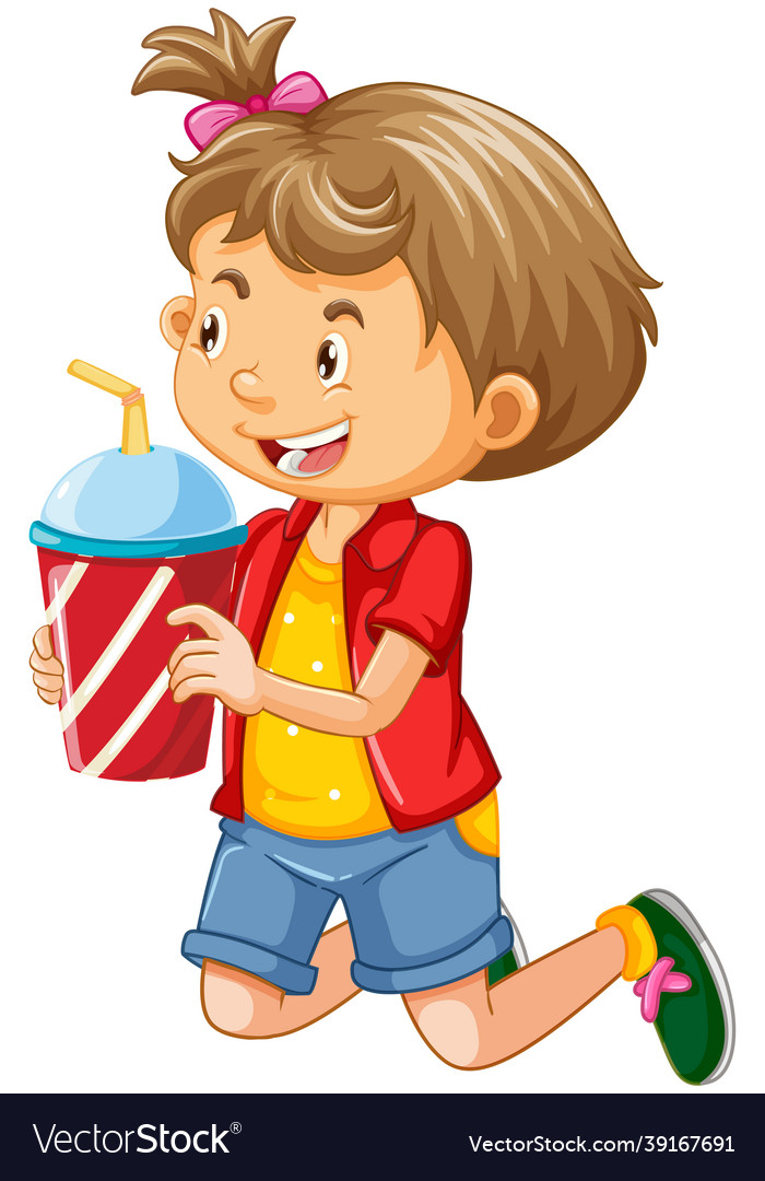 A cute girl holding drink cup cartoon character Vector Image