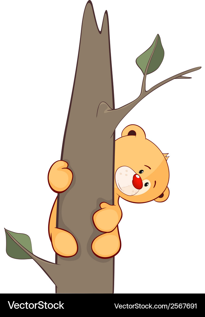 A stuffed toy bear cub on a tree cartoon Vector Image