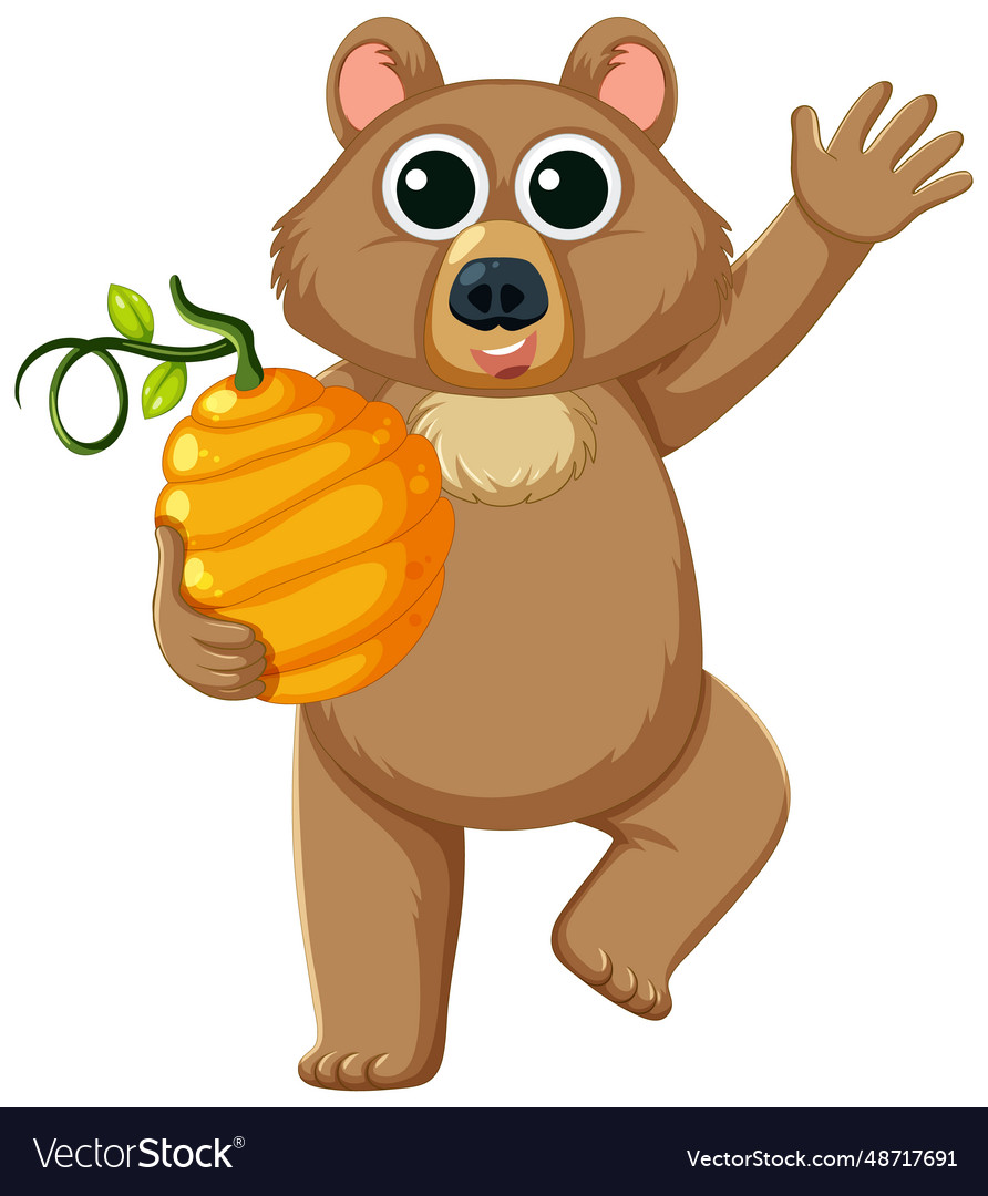 Adorable cartoon bear holding a jar of honey Vector Image