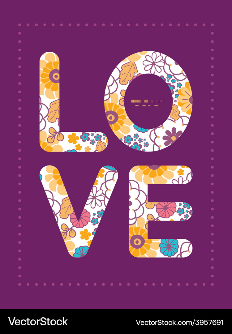 Colorful oriental flowers love text frame Vector Image
