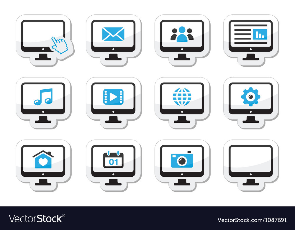 Computer screen icons set as labels Royalty Free Vector
