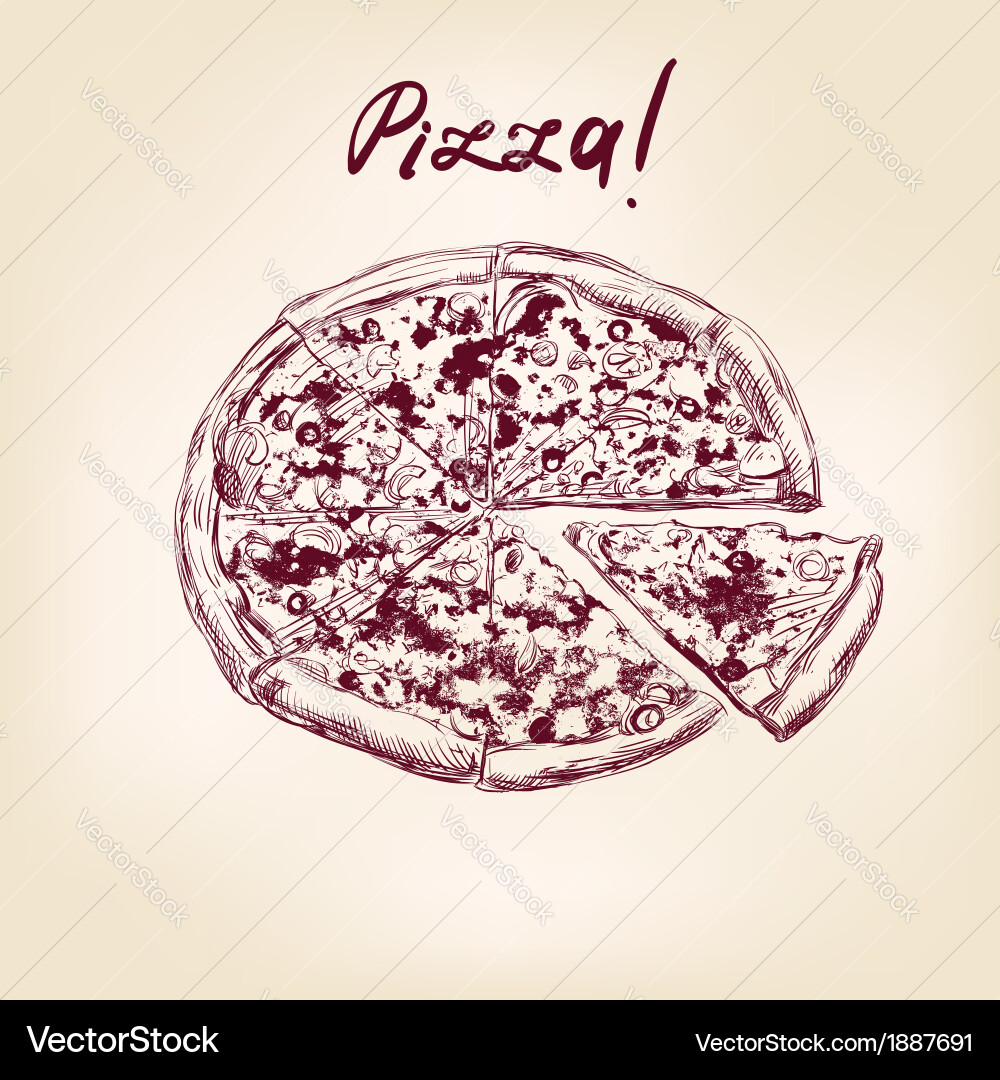 Pizza hand drawn illustration realistic sketch Vector Image