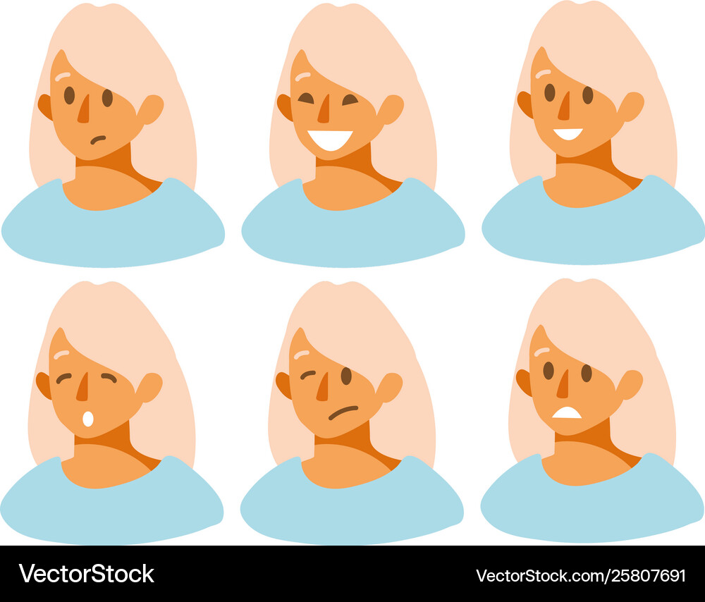 Set with different emotions on girl s face joy Vector Image