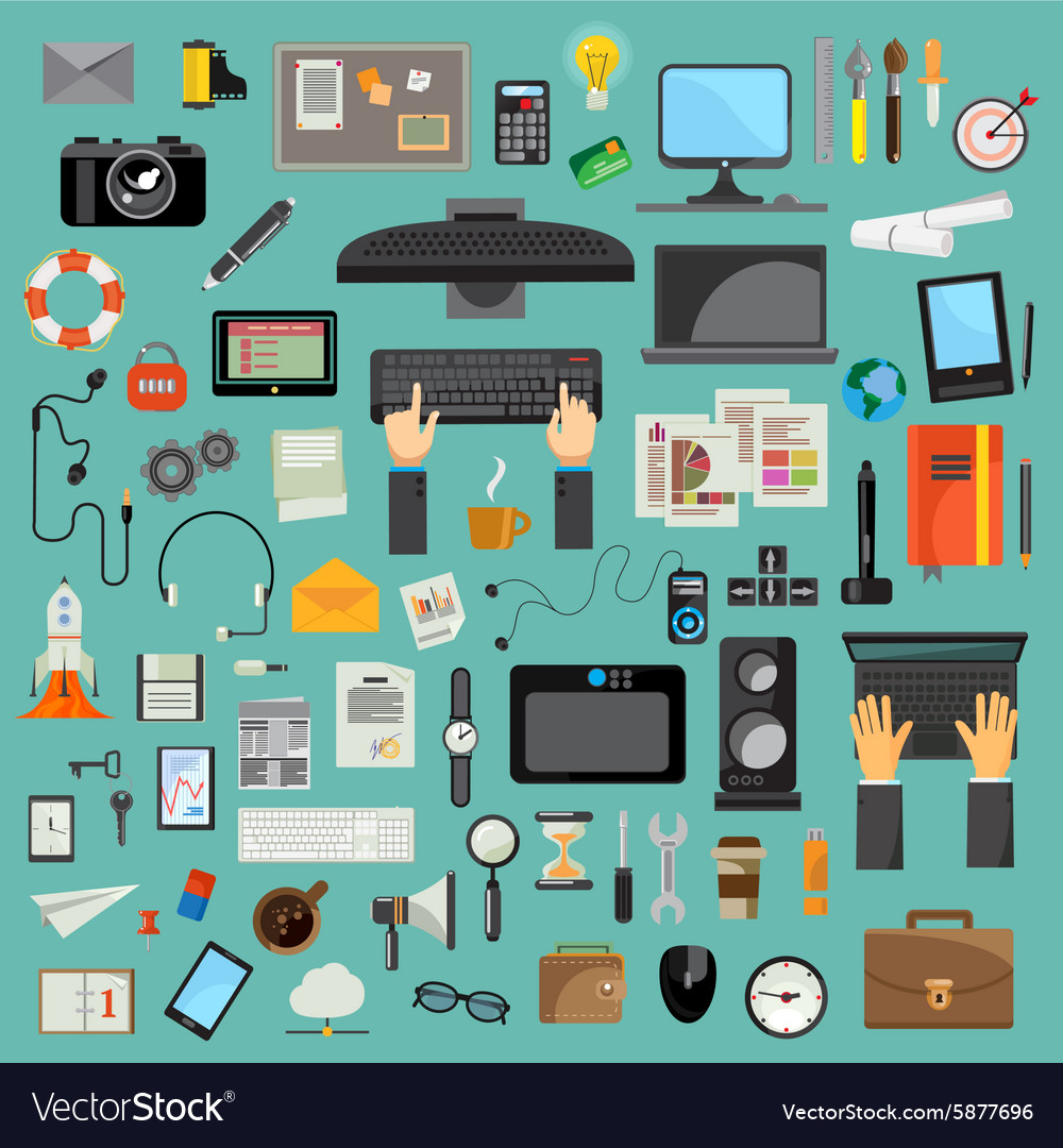 Computer technology icon set flat design Vector Image