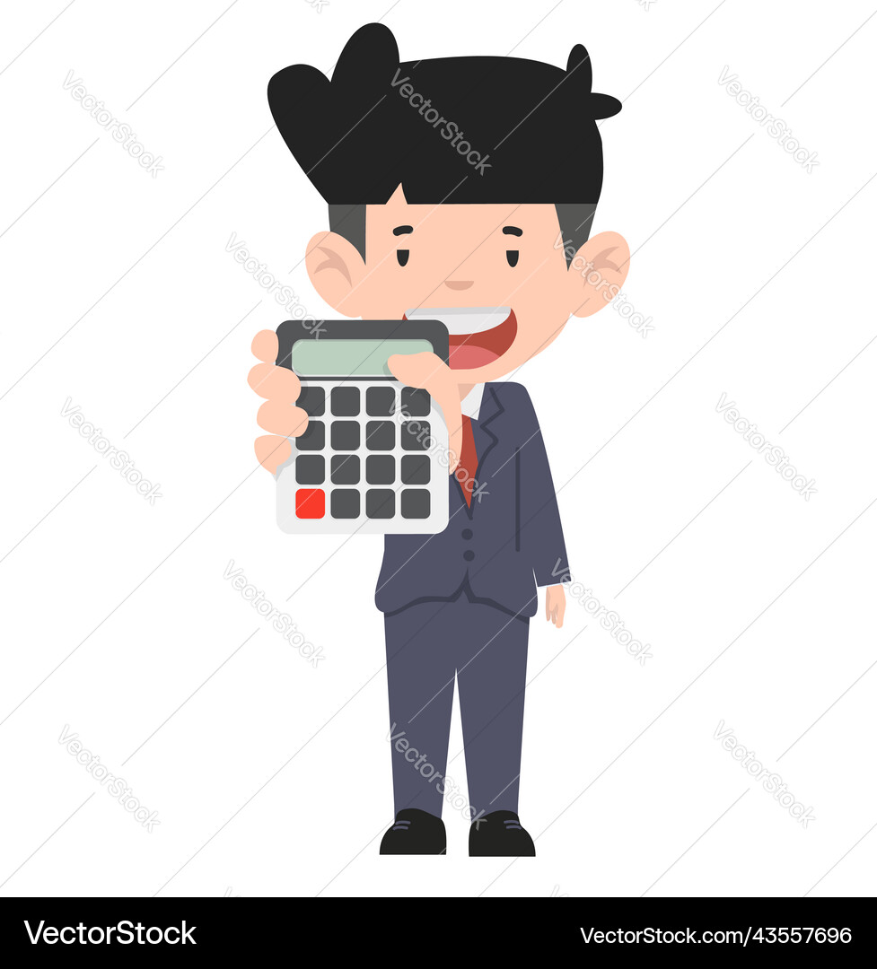 Cute business man with calculator Royalty Free Vector Image