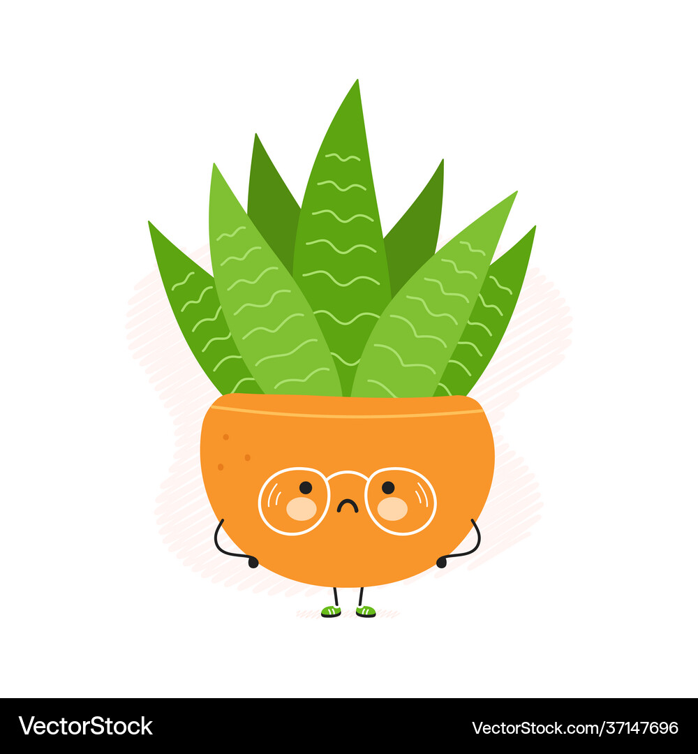 Cute sad succulent in a pot character hand Vector Image