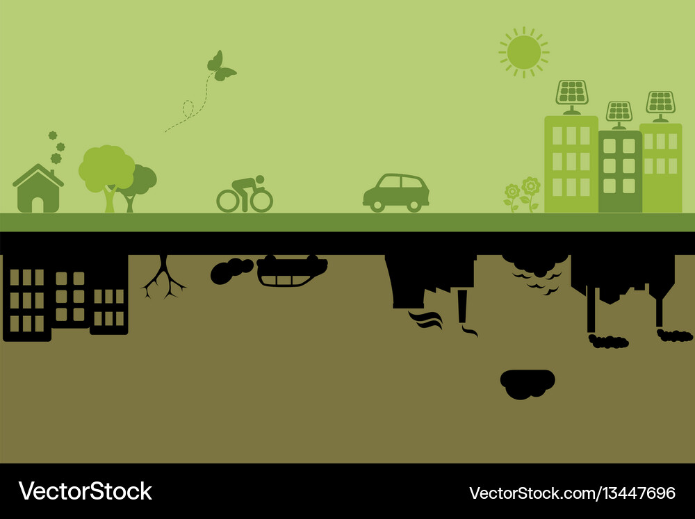 Green sustainable and polluted cities Royalty Free Vector