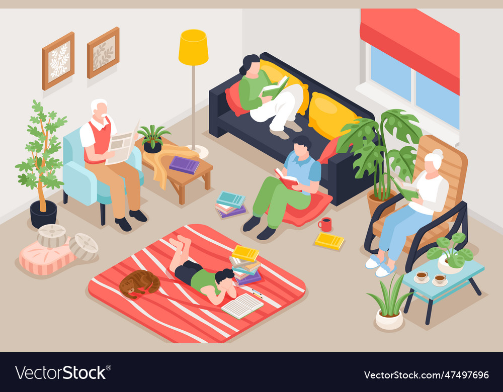 Reading book room composition Royalty Free Vector Image