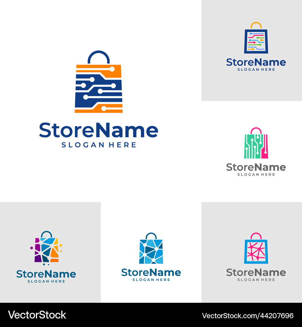 Set of smart shop tech logo icon Royalty Free Vector Image