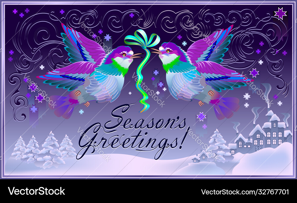 Christmas greeting card with beautiful birds Vector Image