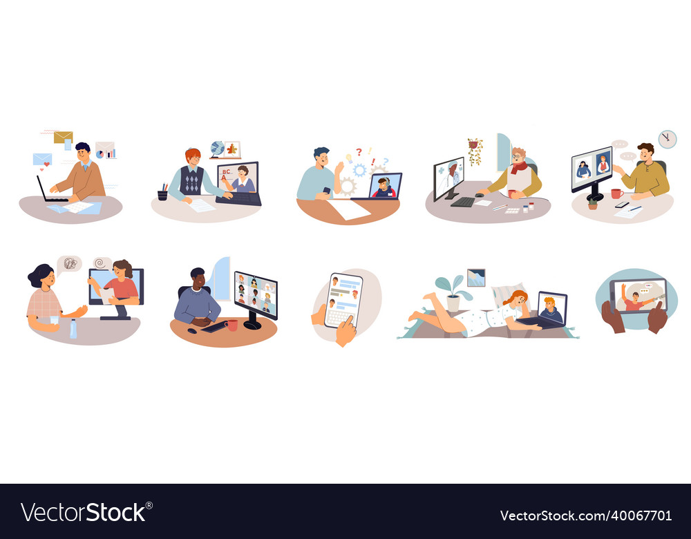 Computer people compositions set Royalty Free Vector Image