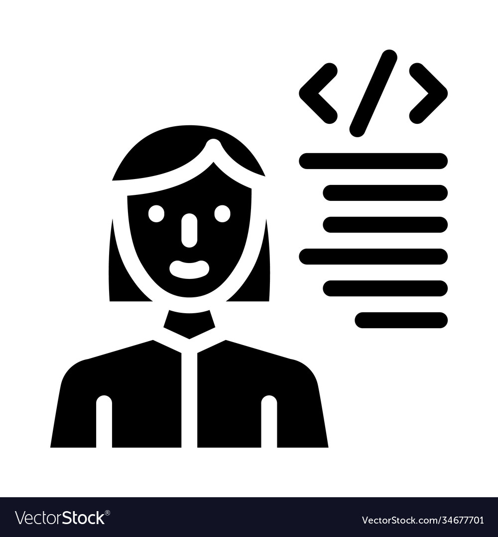 Programmer woman job glyph icon Royalty Free Vector Image