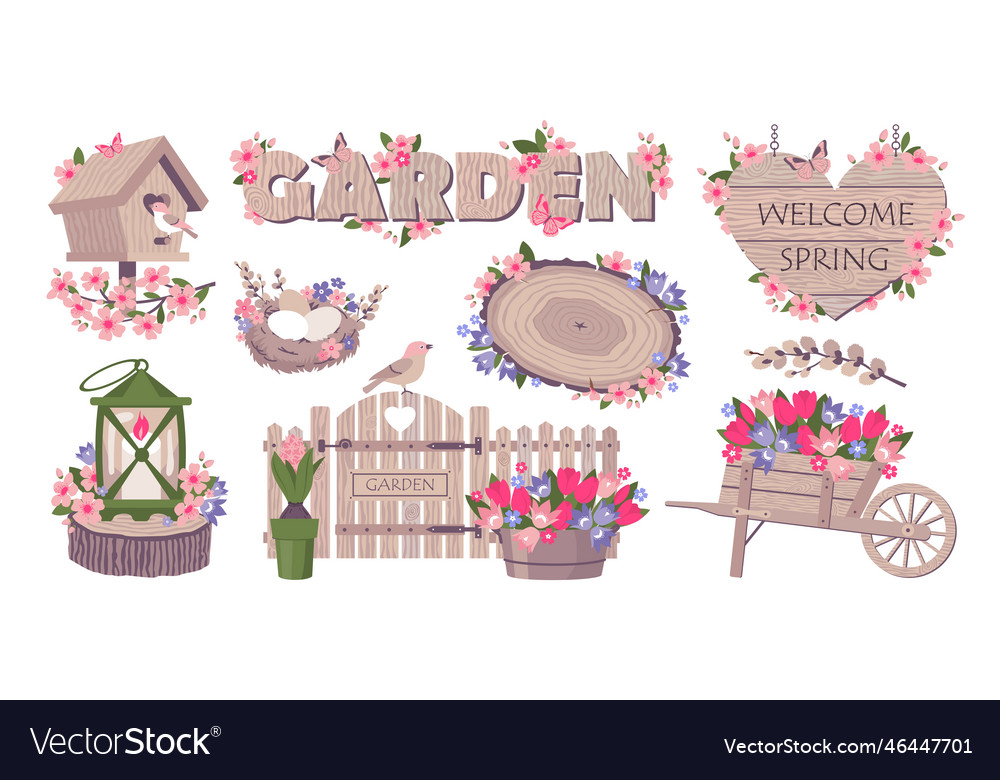 Spring garden elements set Royalty Free Vector Image