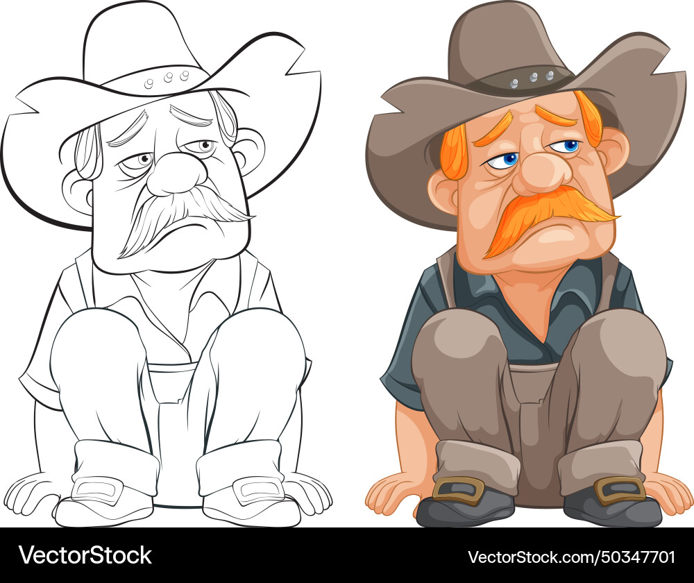 Two cartoon cowboys with somber expressions Vector Image