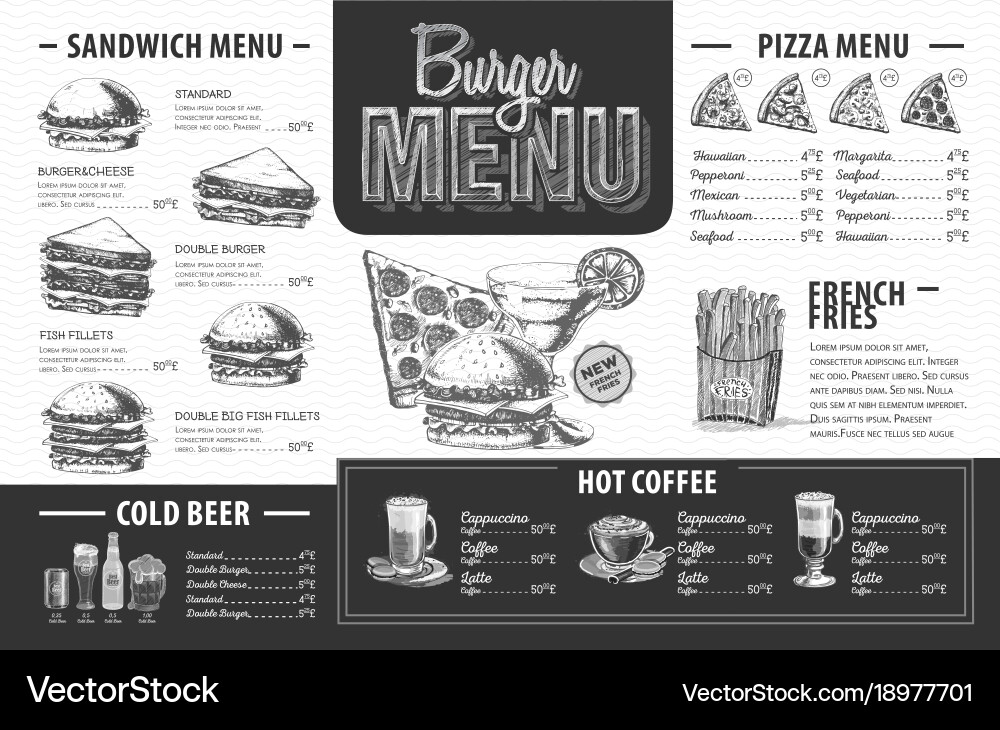 Vintage burger menu design fast food Royalty Free Vector