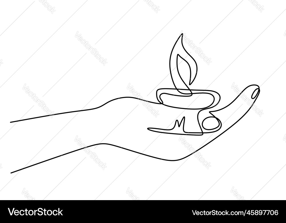 Candle in hand one line human hands holding Vector Image