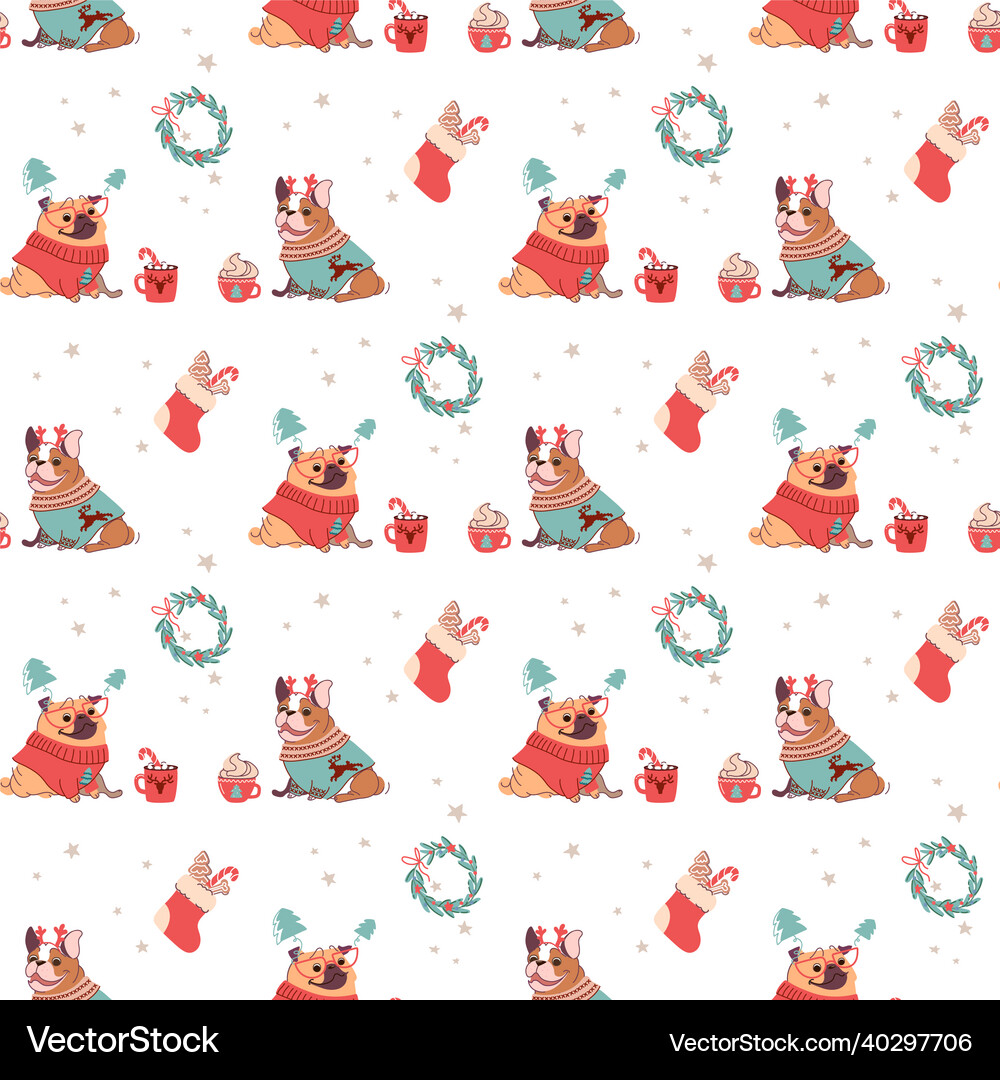 Christmas seamless pattern with dogs and festive Vector Image