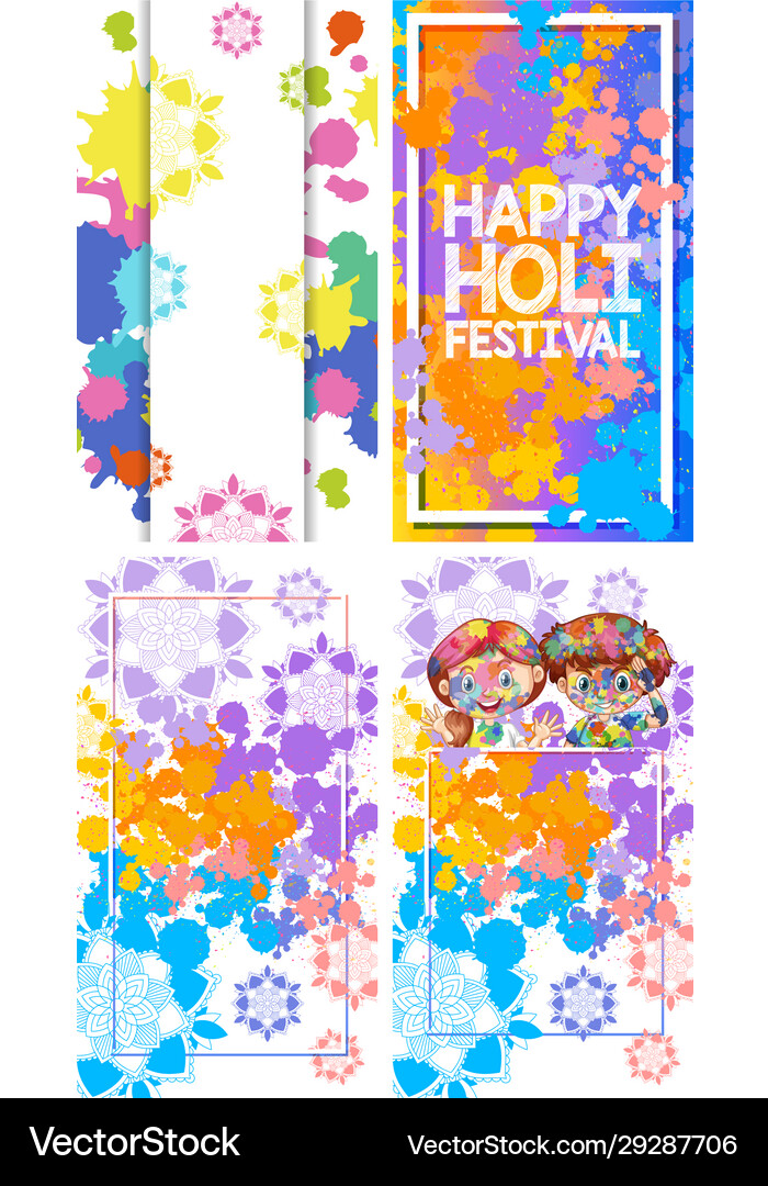 Four frame designs for holi festival Royalty Free Vector