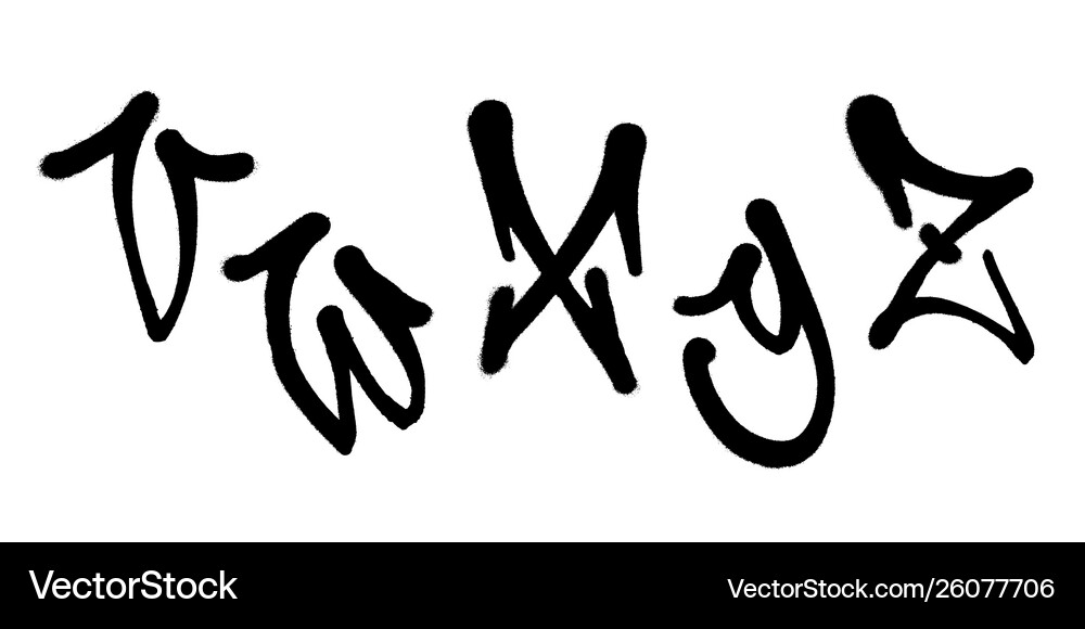 Graffiti spray font alphabet with a spray in black