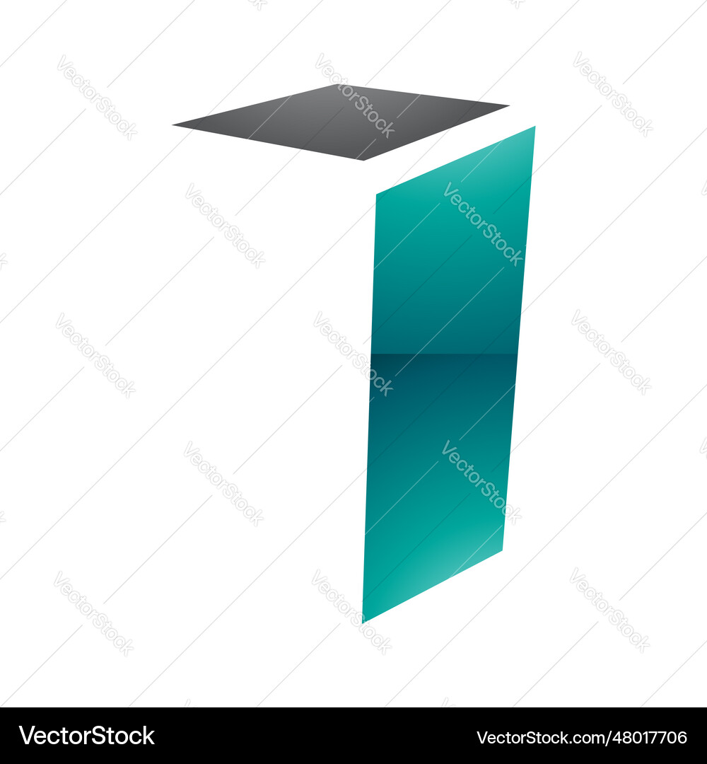 Persian green and black glossy folded letter i Vector Image