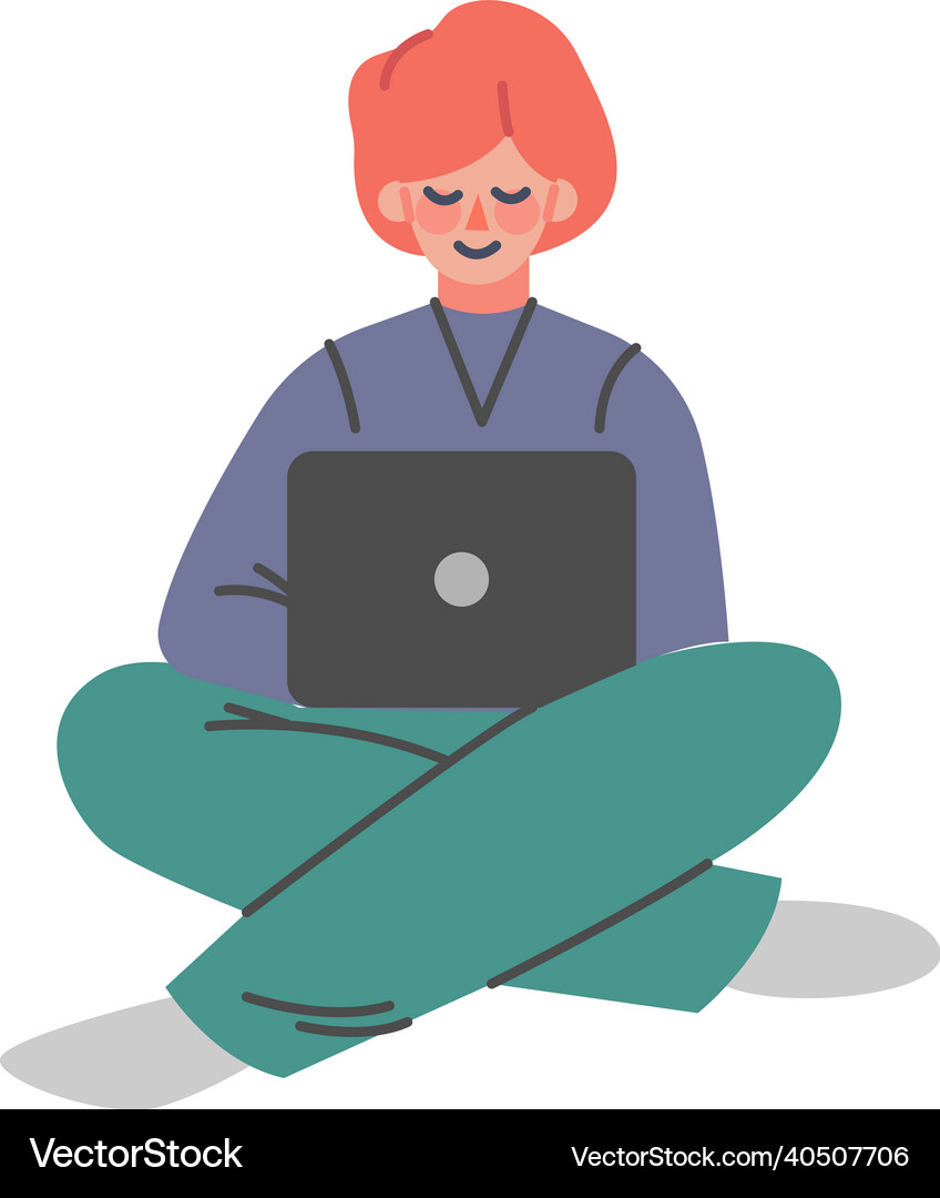 Puzzled redhead man character with crossed legs Vector Image