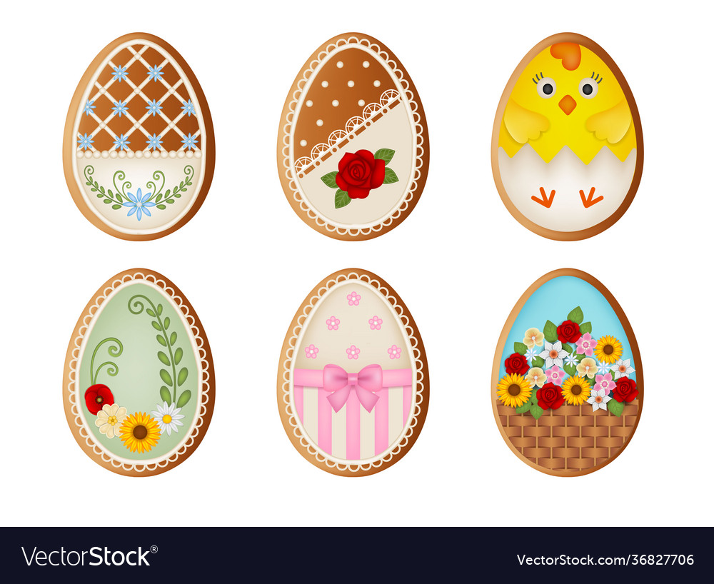 Set easter eggs gingerbread cookies Royalty Free Vector