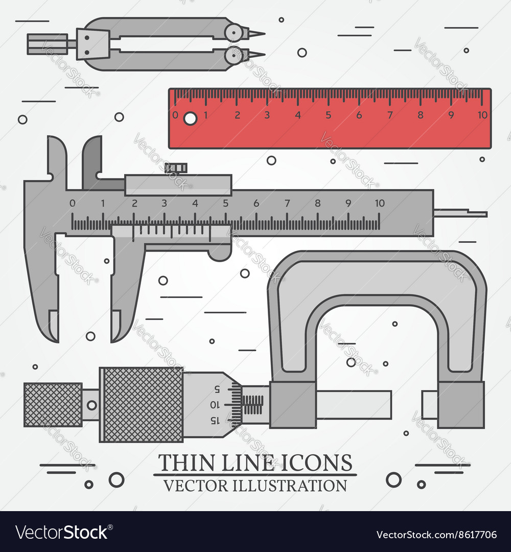 Set thin line icons caliper ruler pair of Vector Image Set thin line icons caliper ruler pair of Vector Image