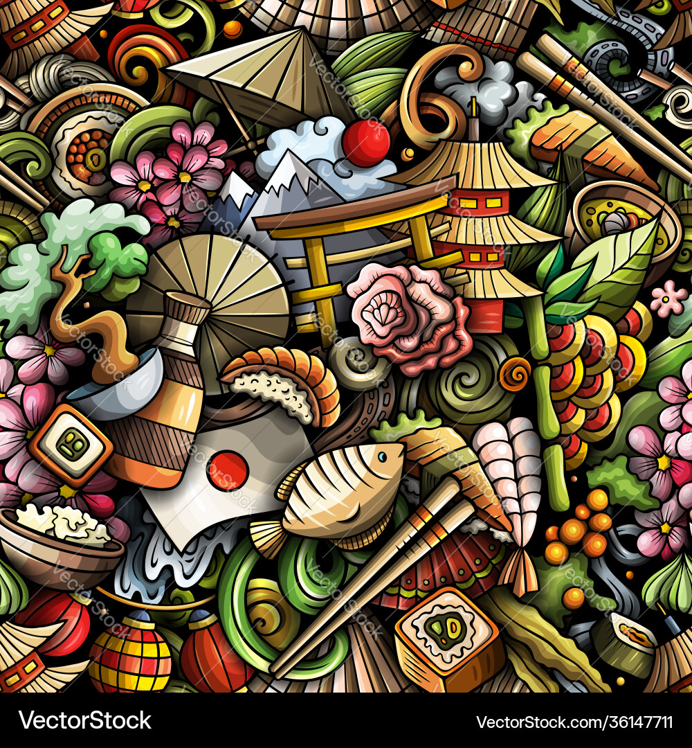 Cartoon doodles japan seamless pattern Royalty Free Vector