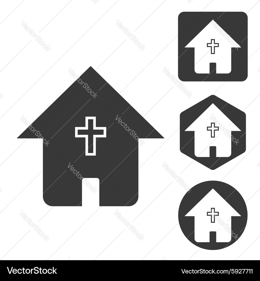 Christian house icon set monochrome Royalty Free Vector