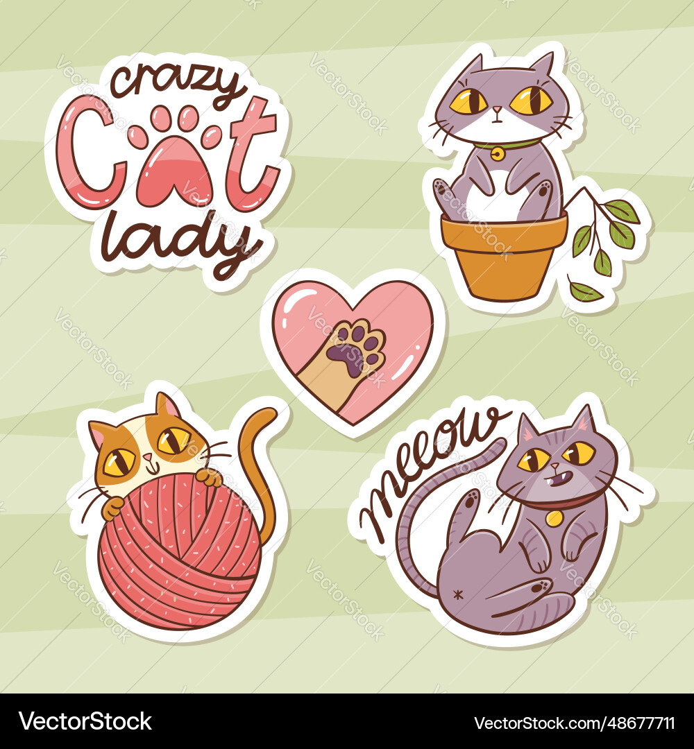 Cute cats sticker collection Royalty Free Vector Image