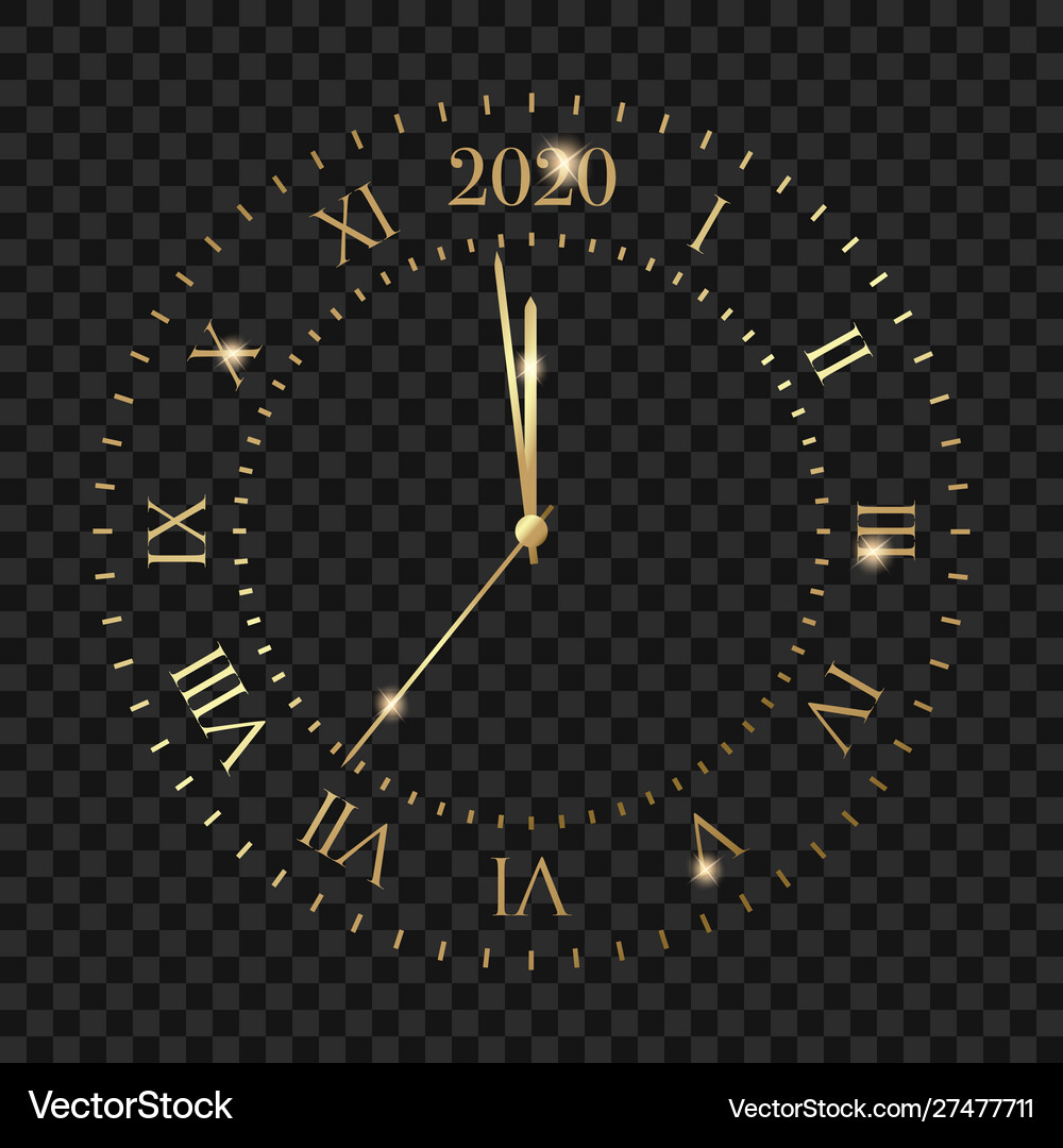 New year 2020 golden clock Royalty Free Vector Image