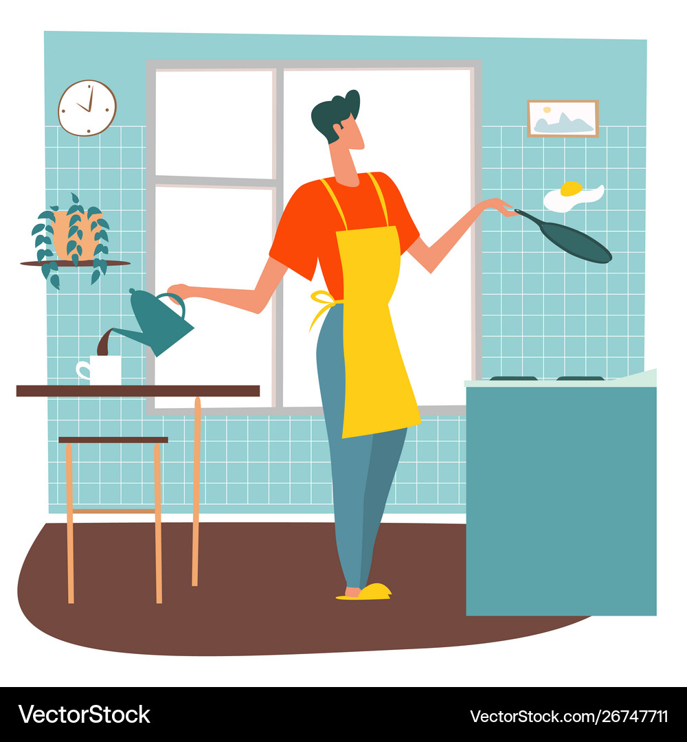 Woman prepares breakfast lunch dinner Royalty Free Vector