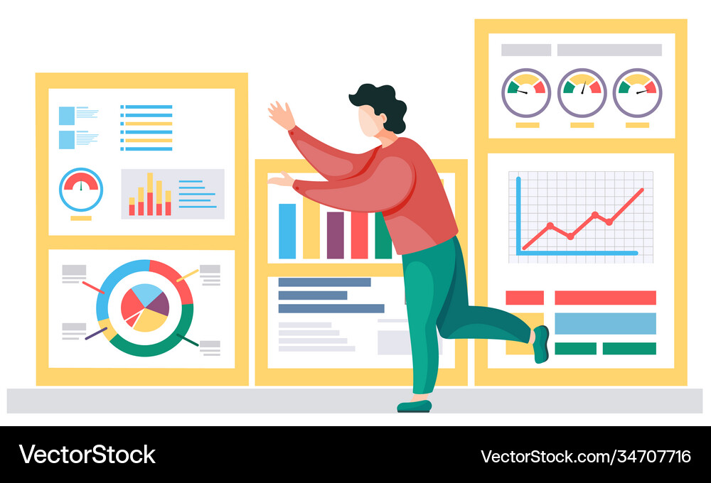 Businessman makes presentation near report Vector Image