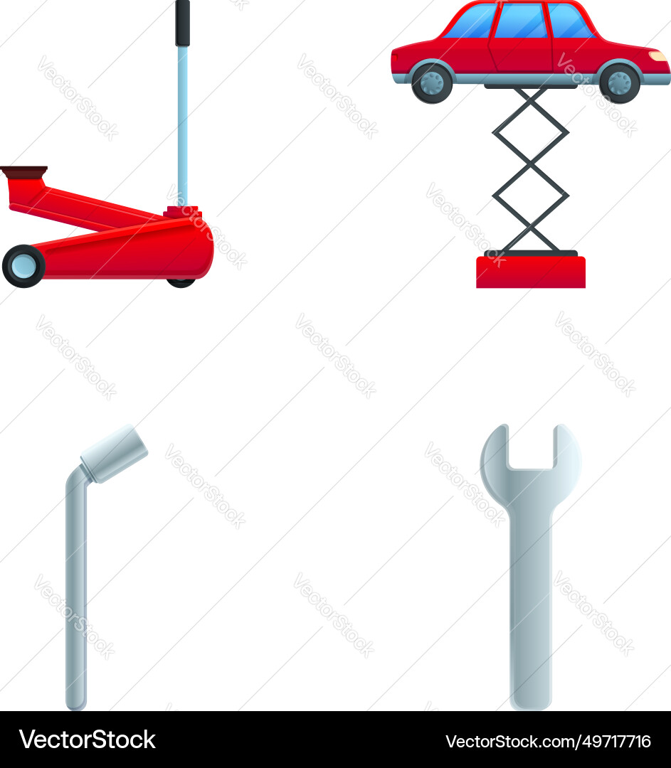 Car lift icons set cartoon process Royalty Free Vector Image