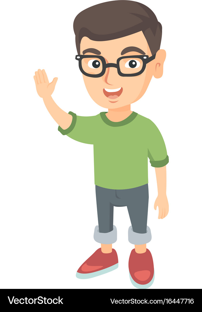 Caucasian little boy waving hand Royalty Free Vector Image