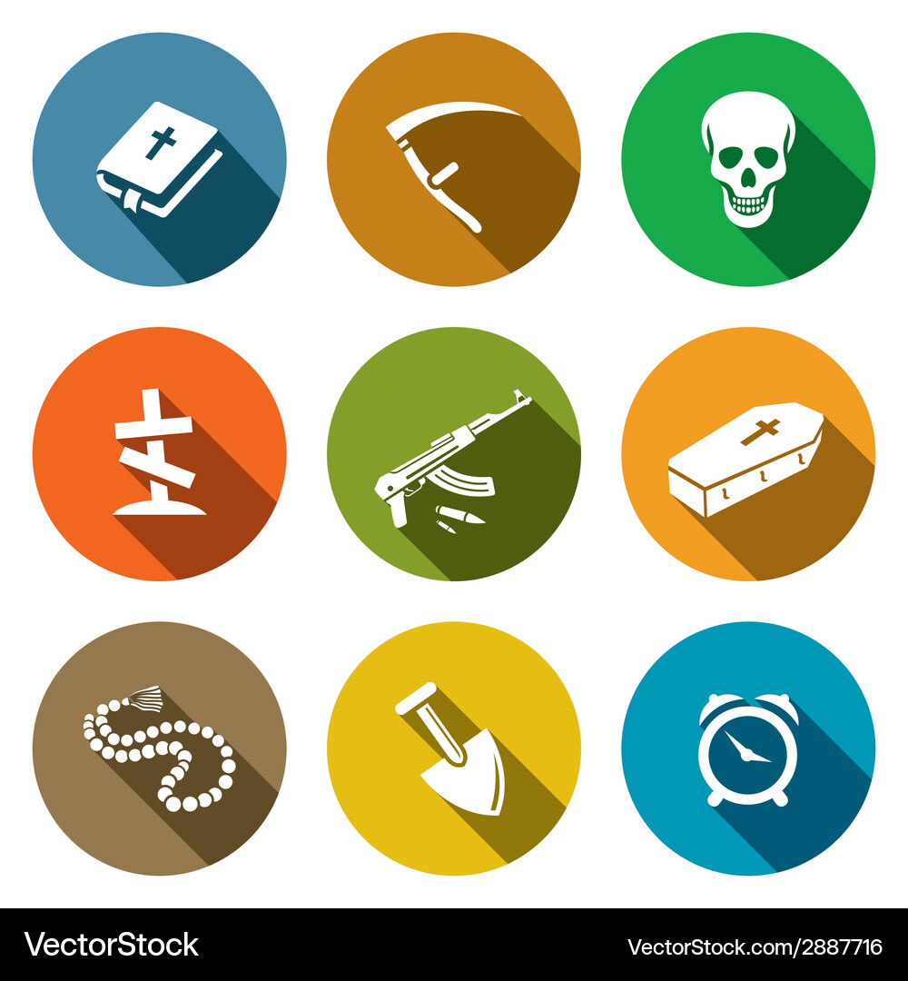 Death and burial icons set Royalty Free Vector Image