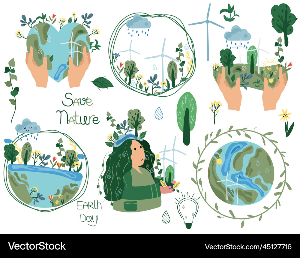 Ecology of the planet eco elements Royalty Free Vector Image
