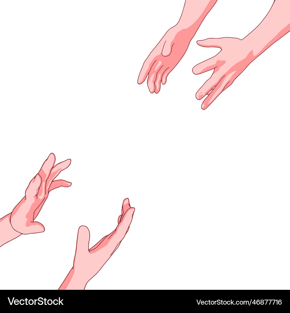 Human hands reaching out to one another almost Vector Image