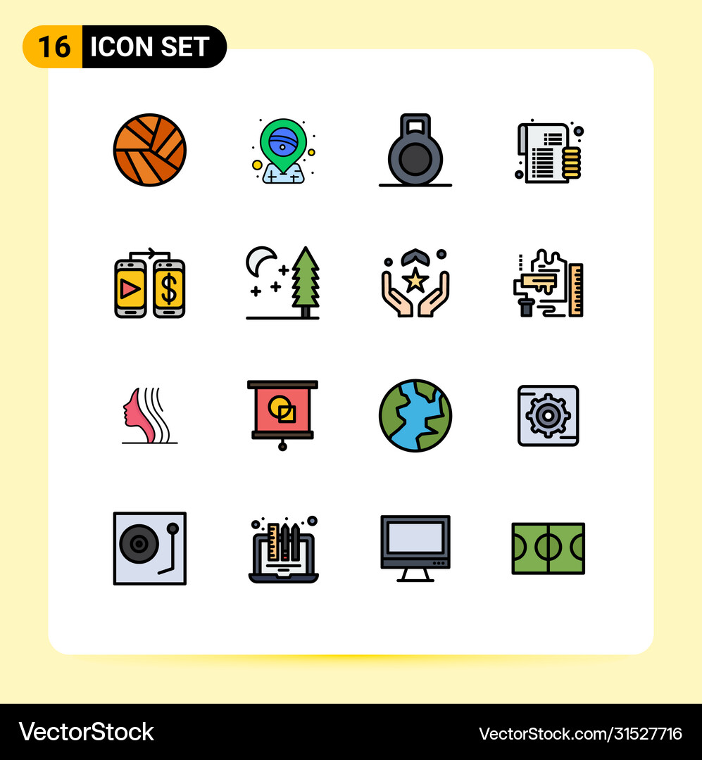 Pack 16 creative flat color filled lines of Vector Image