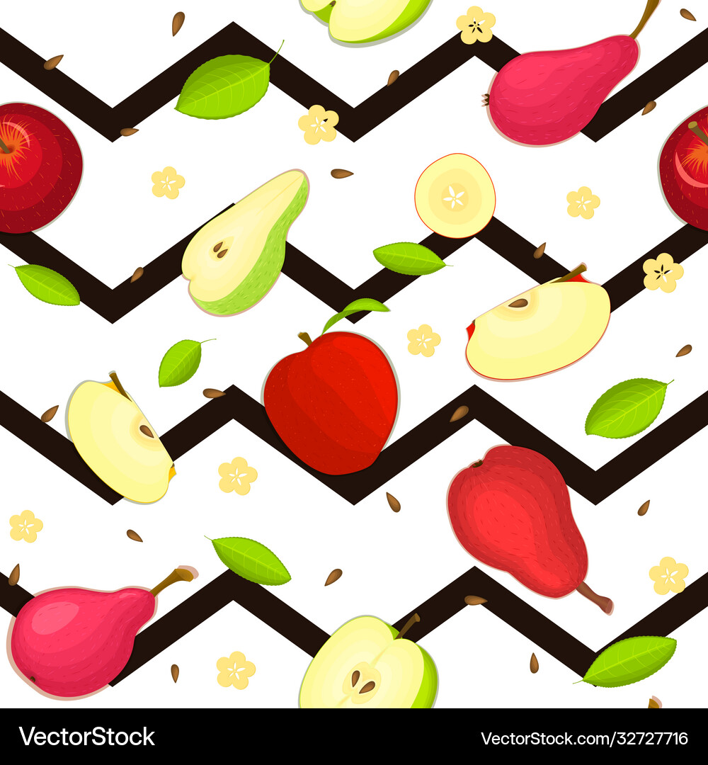 Seamless pattern ripe pear apple fruit Royalty Free Vector